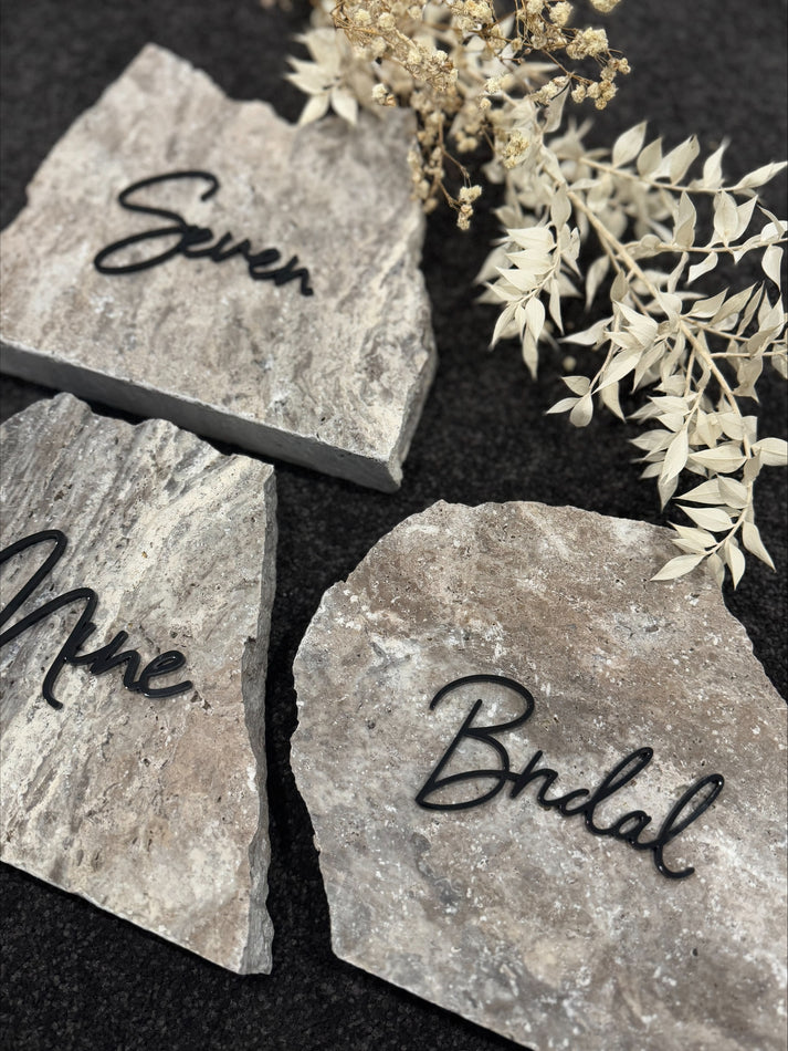 Silver Travertine Stone Table Numbers – Little Hills Australia